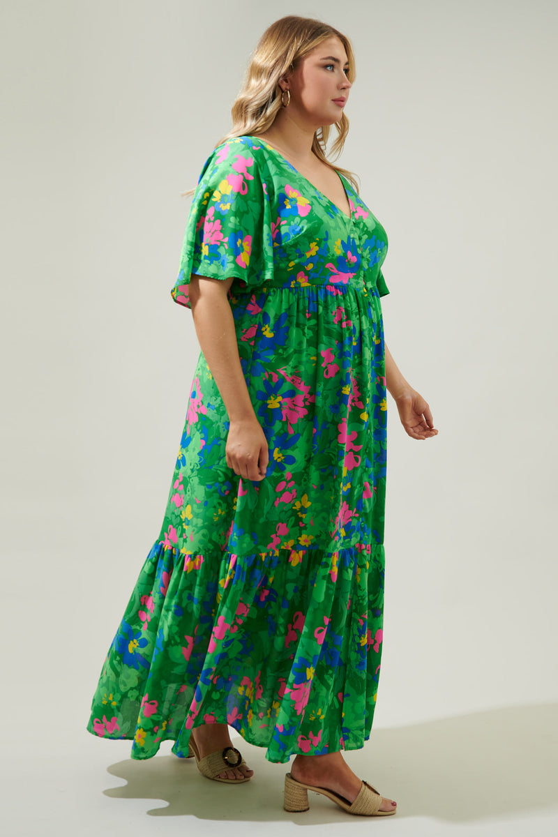 Ivy Floral Pismo Button Down Flutter Maxi Dress Curve Sugarlips