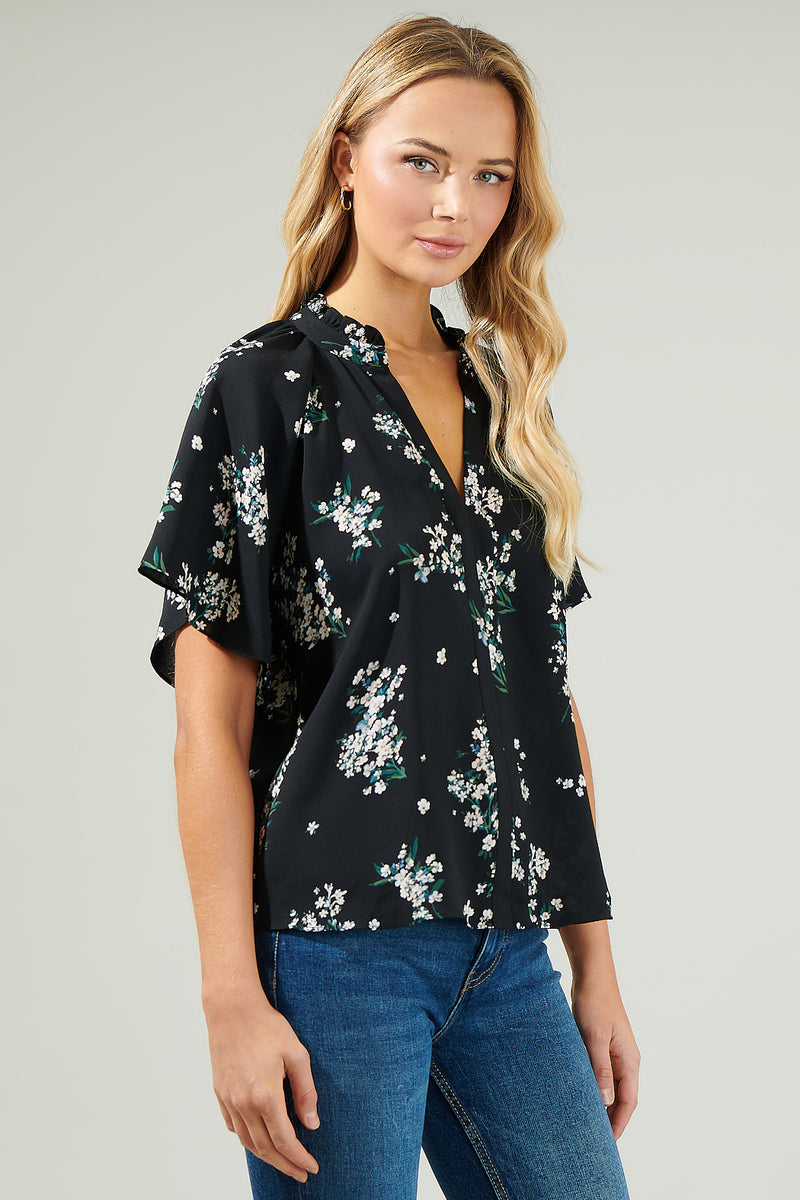 Magnol Floral Ruffle Split Neck Blouse – Sugarlips