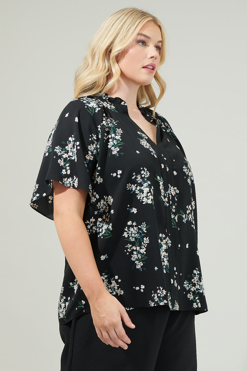 Magnol Floral Ruffle Split Neck Blouse Curve – Sugarlips