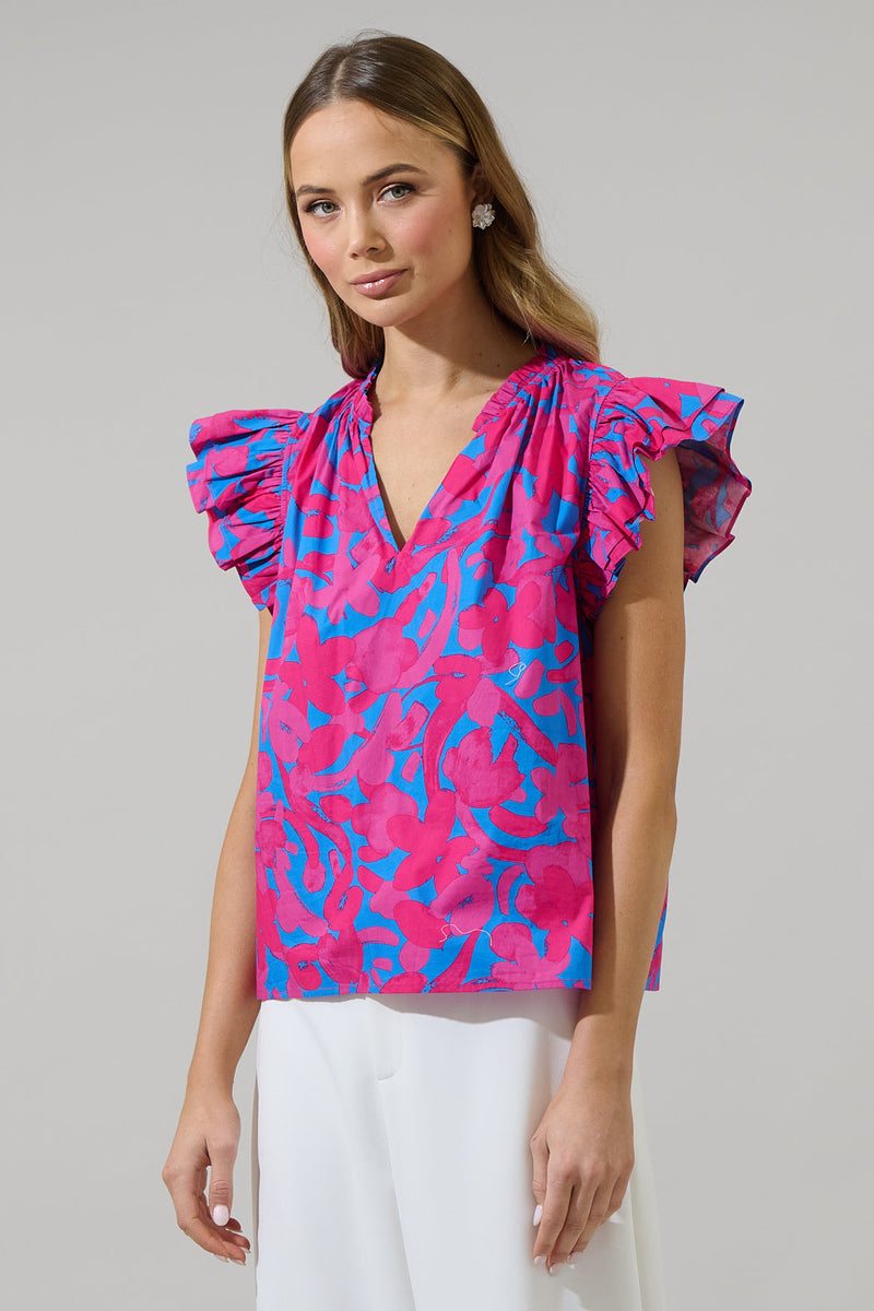 Yeraldi Berry Risette Ruffle Split Neck Top – Sugarlips