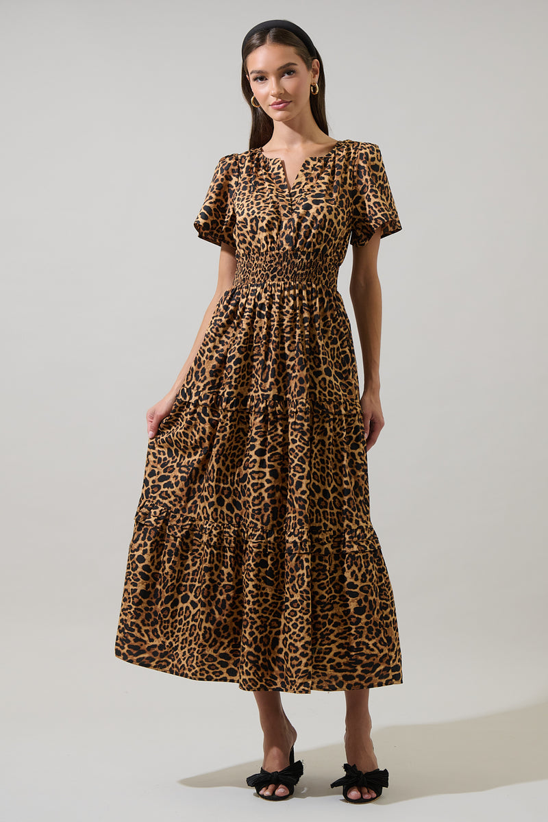 Shaina Leopard Palmer Poplin Tiered Maxi Dress – Sugarlips