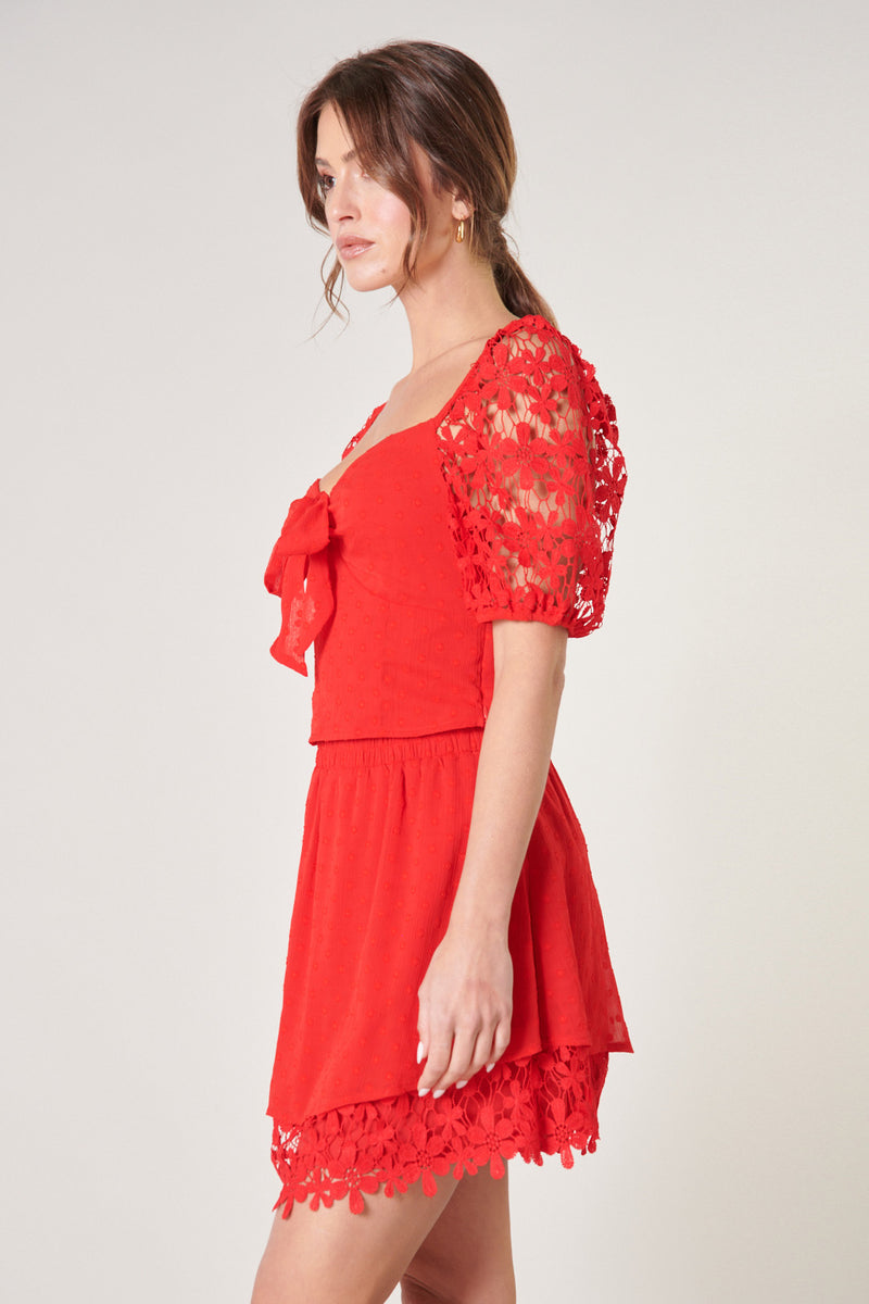 Kismet Lace Chiffon Dot Short Sleeve Cropped Top Sugarlips