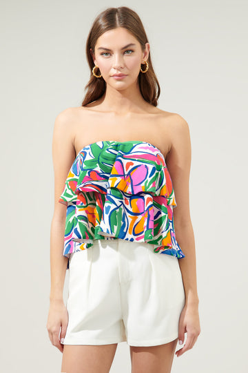 Soleil Abstract On the Low Pleated Tube Top – Sugarlips