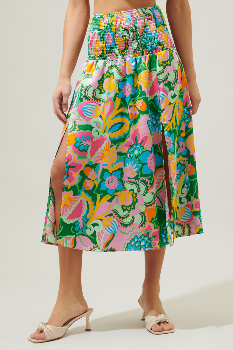 Lanai Multi Tropics Dreamheart Smocked Midi Skirt – Sugarlips