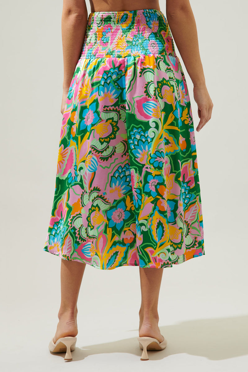 Lanai Multi Tropics Dreamheart Smocked Midi Skirt – Sugarlips