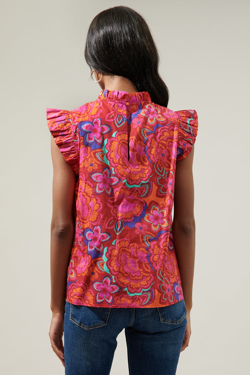 Raveena Floral Gabrielle Mock Neck Poplin Top – Sugarlips