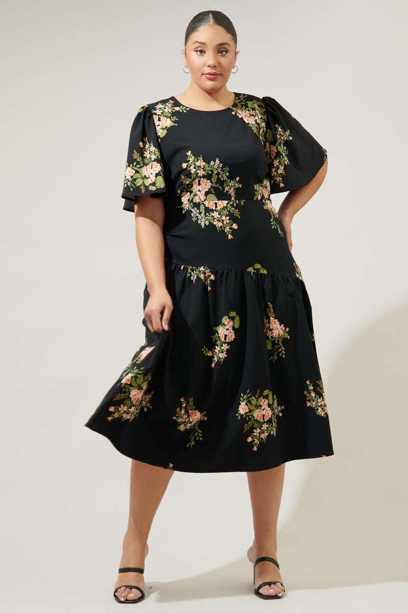 Jasleen Floral Bruna Drop Waist Midi Dress Curve – Sugarlips