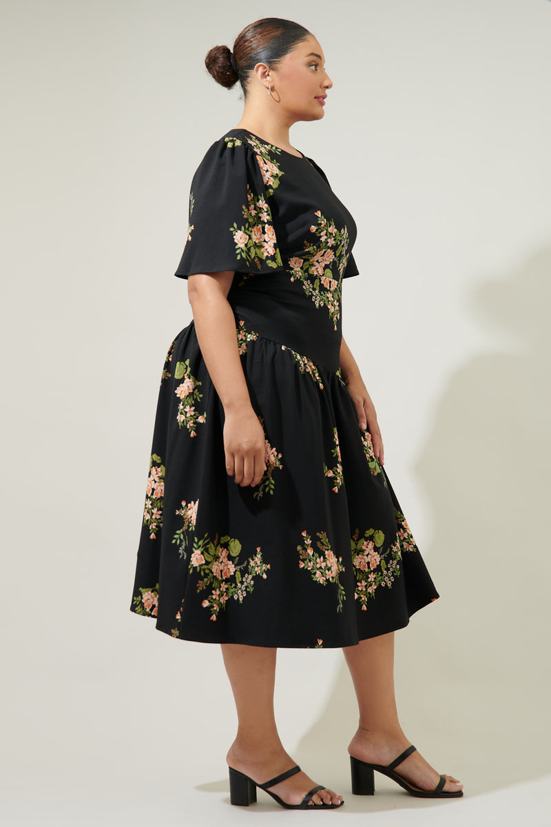 Jasleen Floral Bruna Drop Waist Midi Dress Curve – Sugarlips