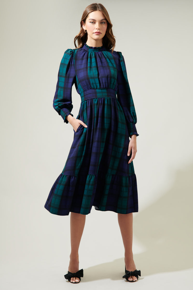 Hudson Plaid Caitlyn Smock Sleeve Midi Dress – Sugarlips