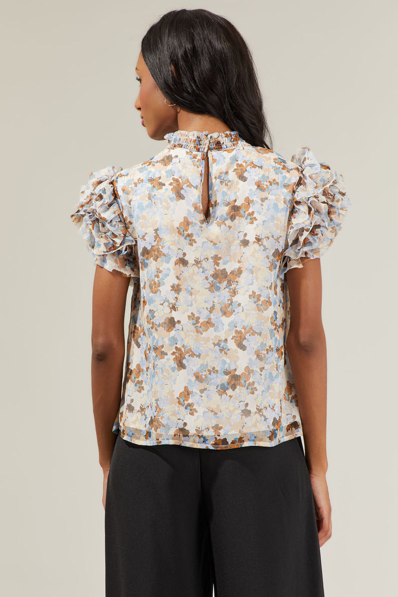 Luna Floral Brenna Mock Neck Ruffle Blouse – Sugarlips