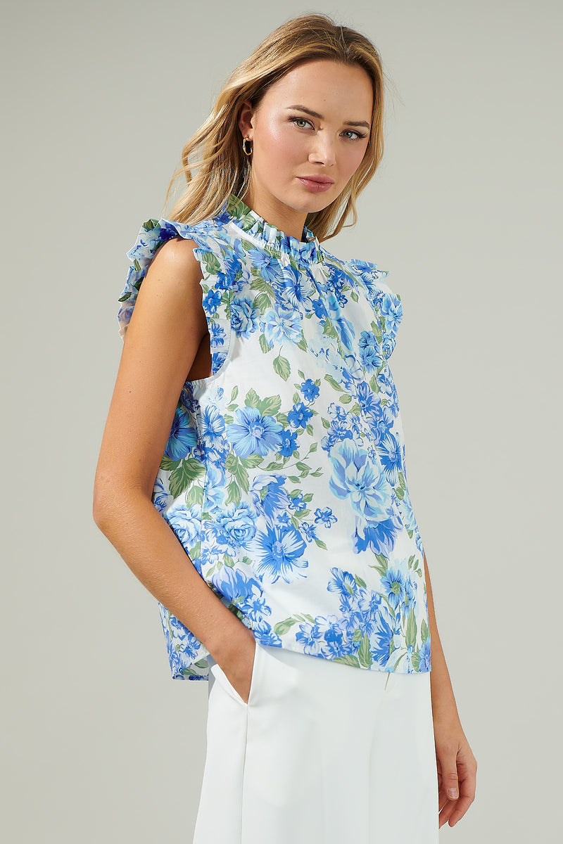 Truth Be Told Blue Floral Gabrielle Mock Neck Poplin Top – Sugarlips