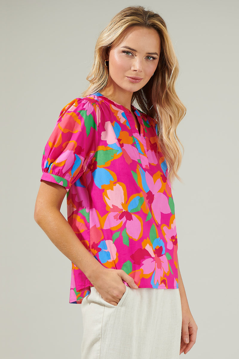 Daphne Floral Neli Split Neck Top – Sugarlips
