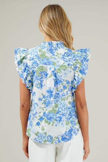 Truth Be Told Blue Floral Gabrielle Mock Neck Poplin Top – Sugarlips