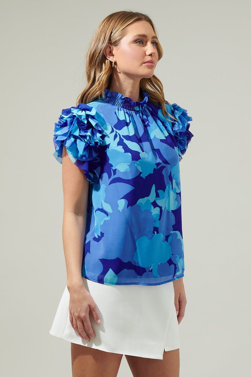 Algeria Floral Brenna Mock Neck Ruffle Blouse – Sugarlips