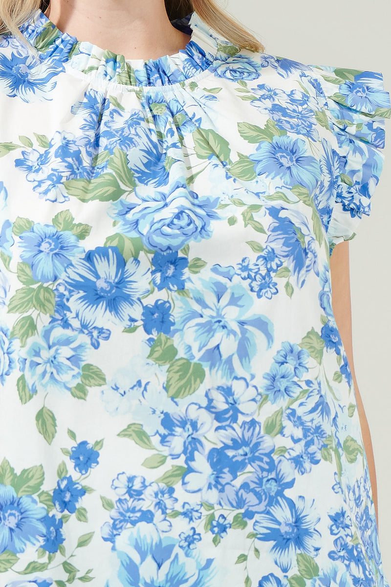 Truth Be Told Blue Floral Gabrielle Mock Neck Poplin Top Curve – Sugarlips