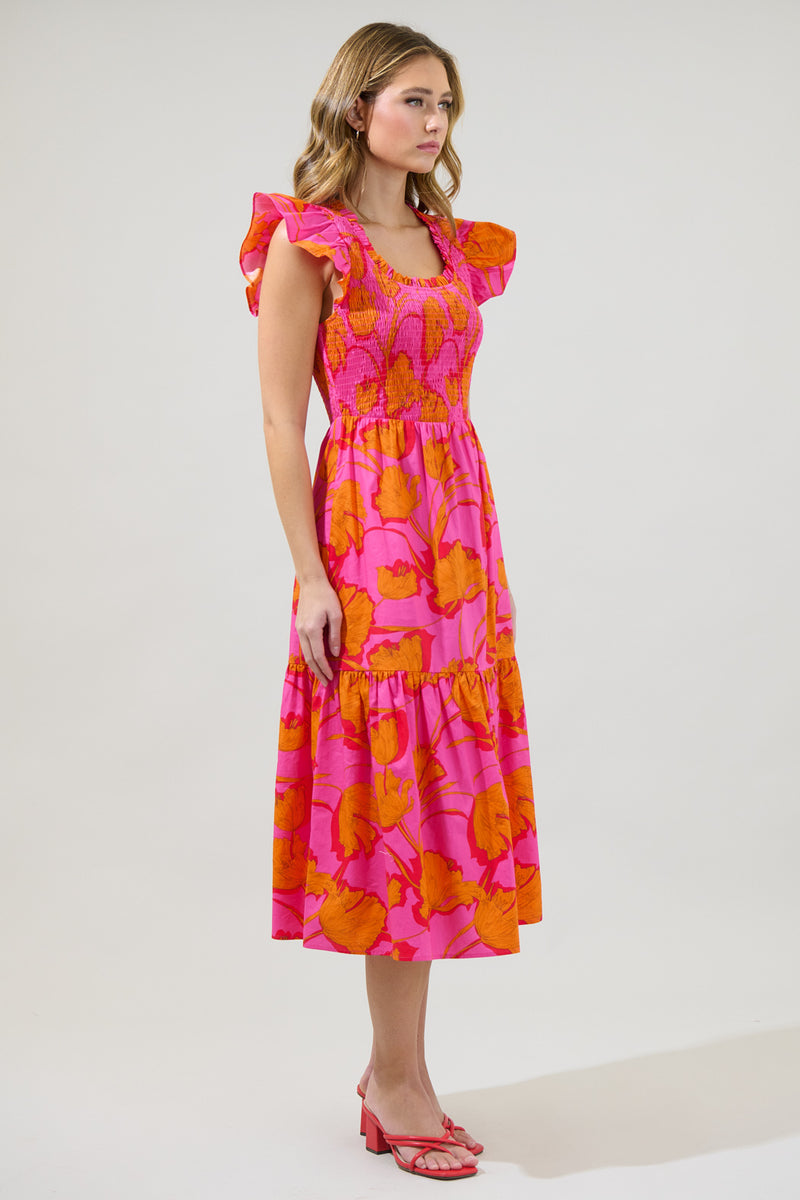 Passion Punch Giza Glare Smock Tiered Midi Dress – Sugarlips