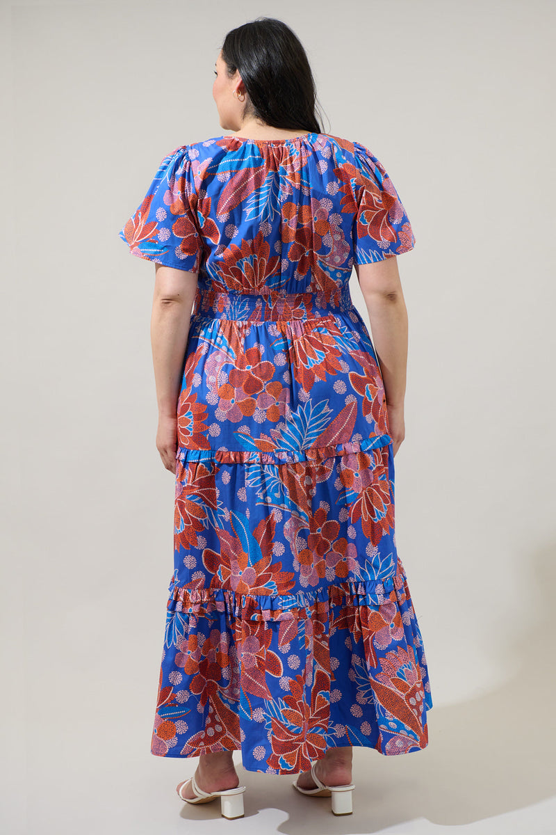 Amazonia Blue Floral Palmer Poplin Tiered Maxi Dress Curve – Sugarlips