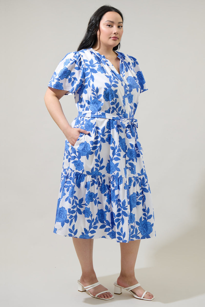Glantis Floral Cora Button Up Midi Dress Curve – Sugarlips