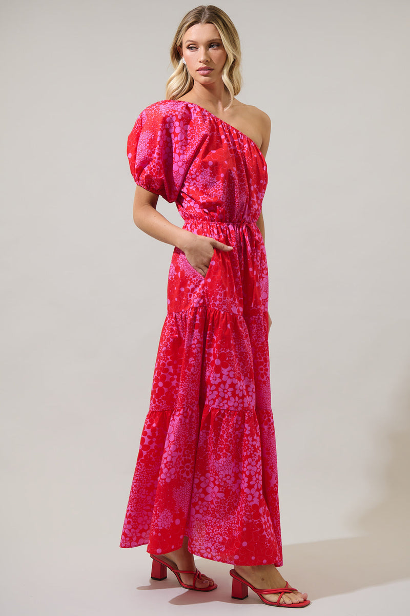 Addie Floral Querida One Shoulder Midi Dress – Sugarlips