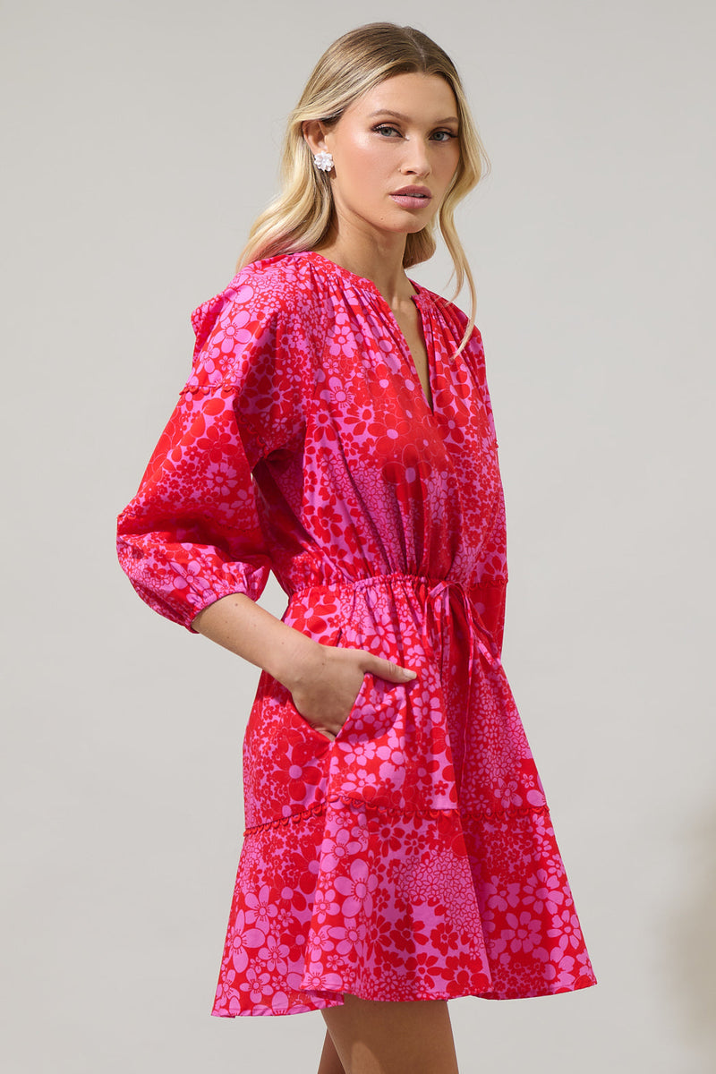 Addie Floral Dabria Split Neck Mini Dress – Sugarlips