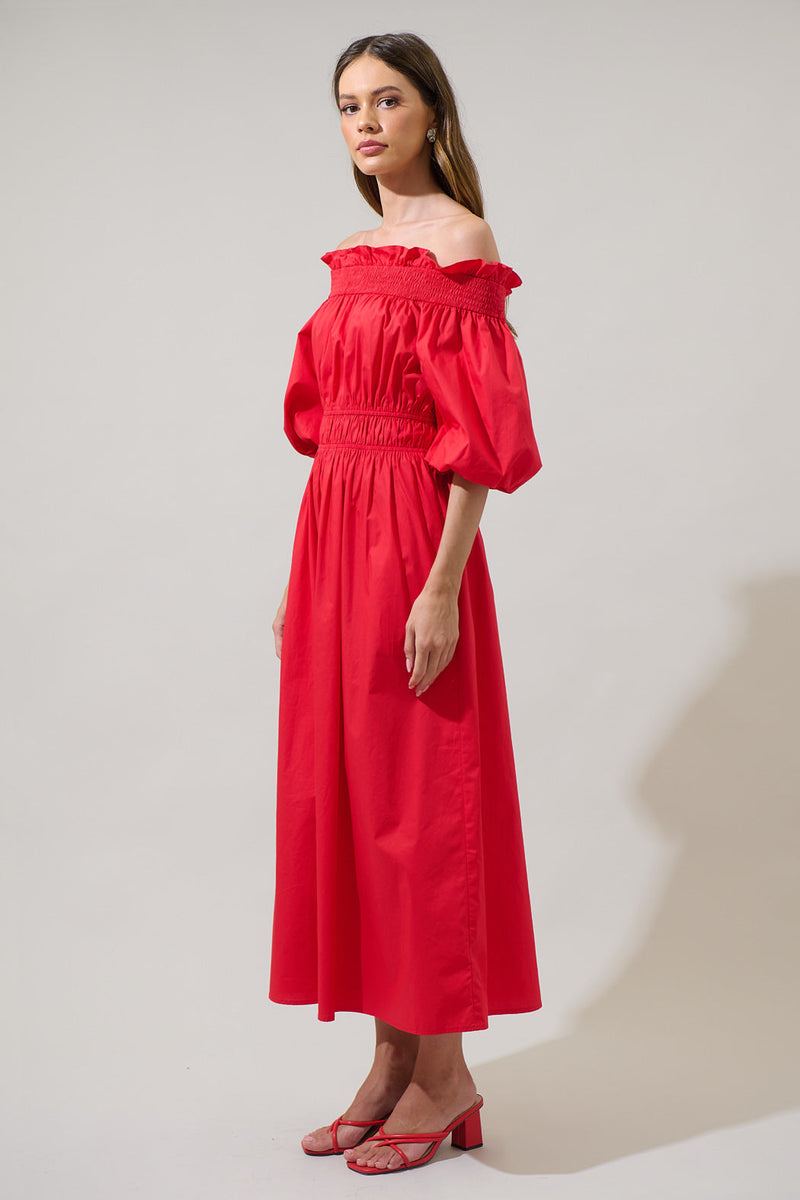 Magna Town Off the Shoulder Midi Dress – Sugarlips