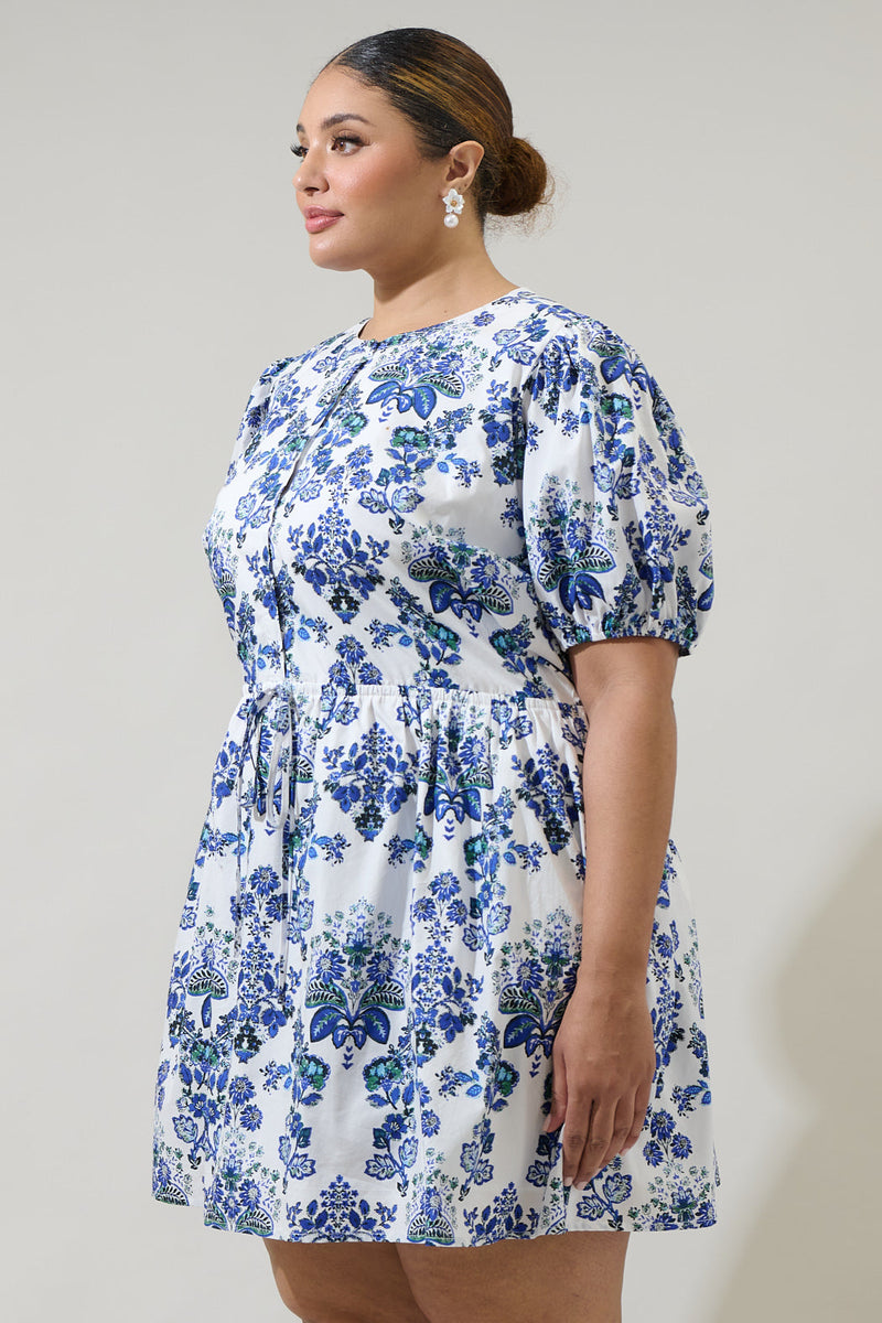 Viara Floral Alba Puff Sleeve Mini Dress Curve – Sugarlips