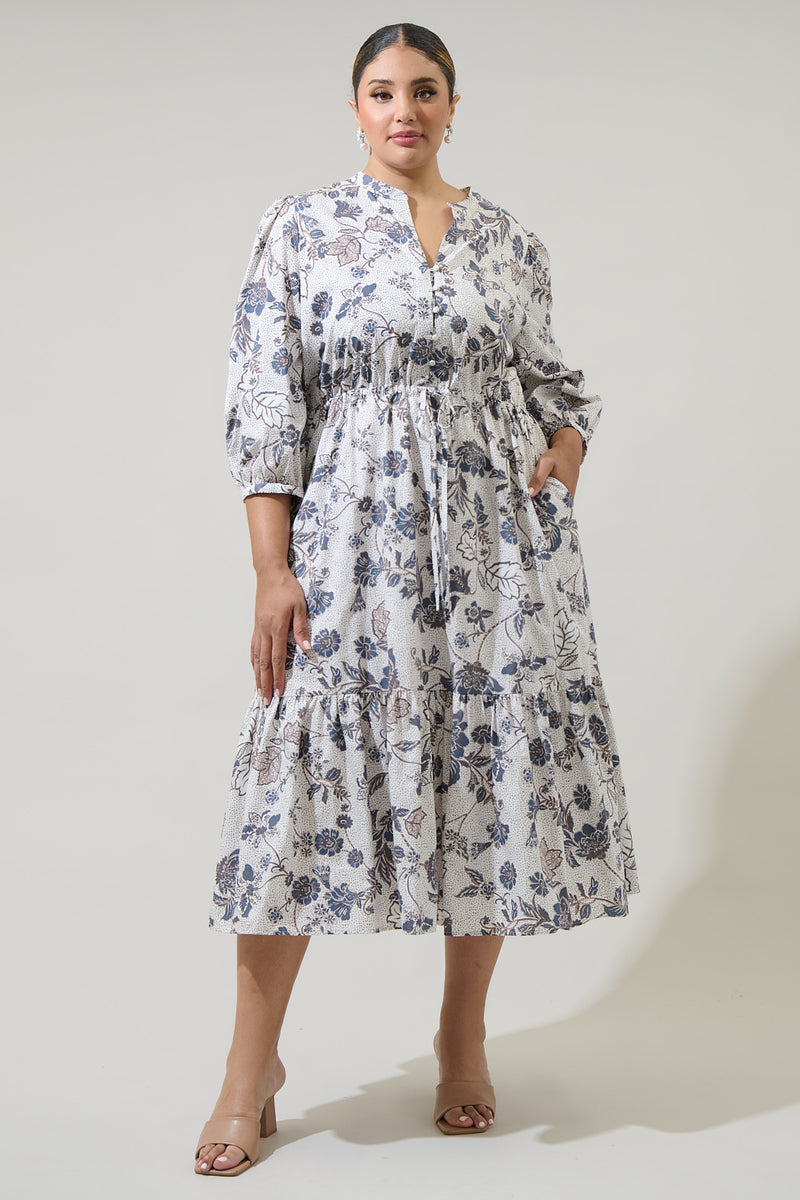 Bryony Floral Zinnia Split Neck Midi Dress Curve – Sugarlips