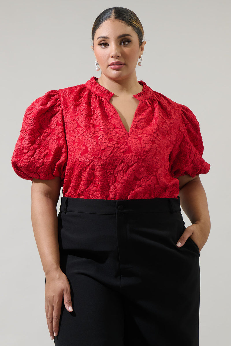 Arielle Jacquard Split Neck Top Curve – Sugarlips