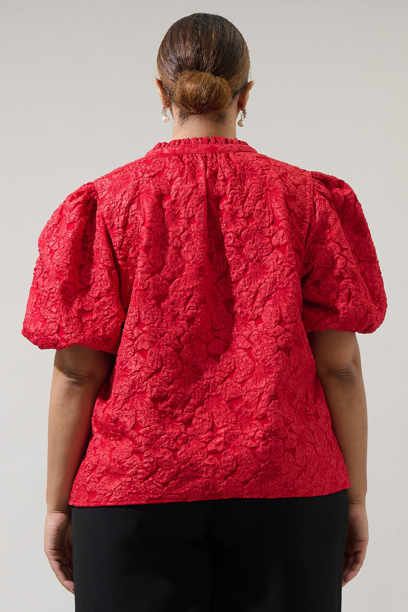Arielle Jacquard Split Neck Top Curve – Sugarlips