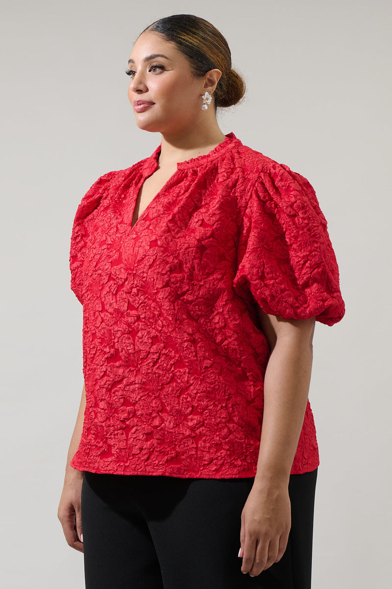 Arielle Jacquard Split Neck Top Curve – Sugarlips