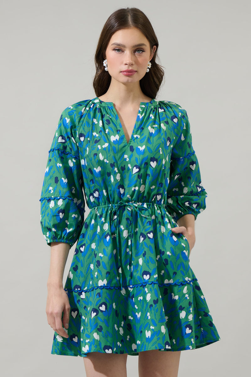 Laury Floral Dabria Split Neck Mini Dress – Sugarlips