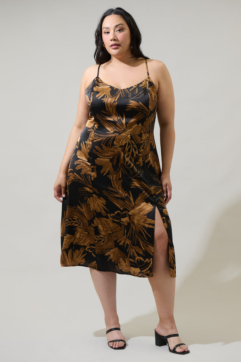 Palm Tropics Midnight Parting Ways Satin Midi Dress Curve – Sugarlips