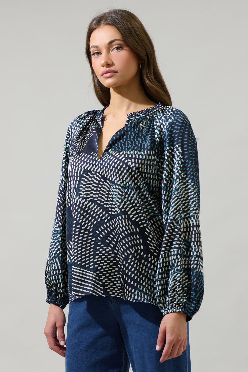 Kirby Geometric Jovie Split Neck Satin Raglan Blouse – Sugarlips