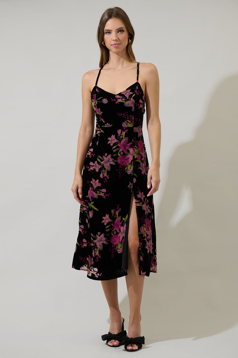 Sylvia Floral Midnight Parting Ways Midi Dress – Sugarlips