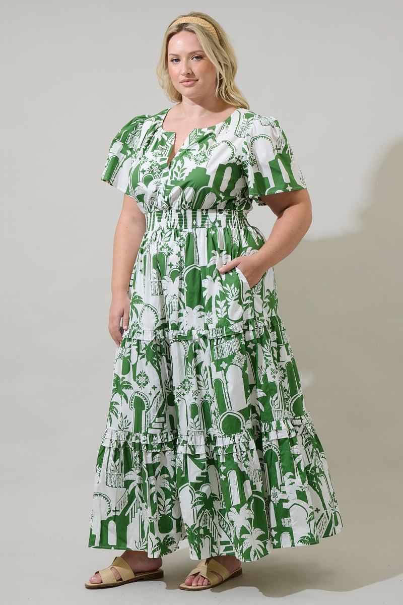 Nala City Palmer Poplin Tiered Maxi Dress Curve – Sugarlips