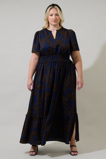 Vianca Floral Valencia Split Neck Maxi Dress Curve – Sugarlips