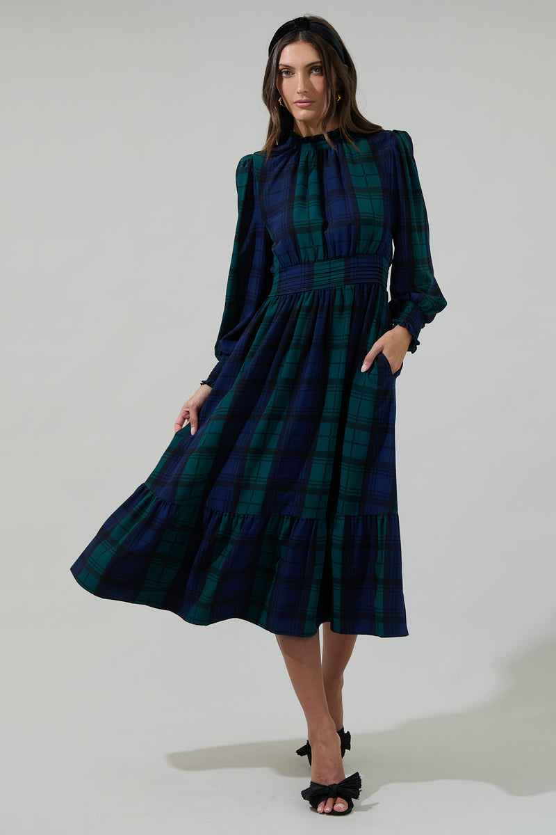 Hudson Plaid Caitlyn Smock Sleeve Midi Dress – Sugarlips