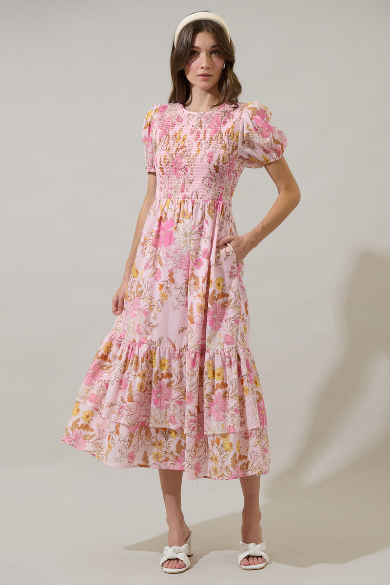 Solanda Floral Aruba Smocked Midi Dress – Sugarlips