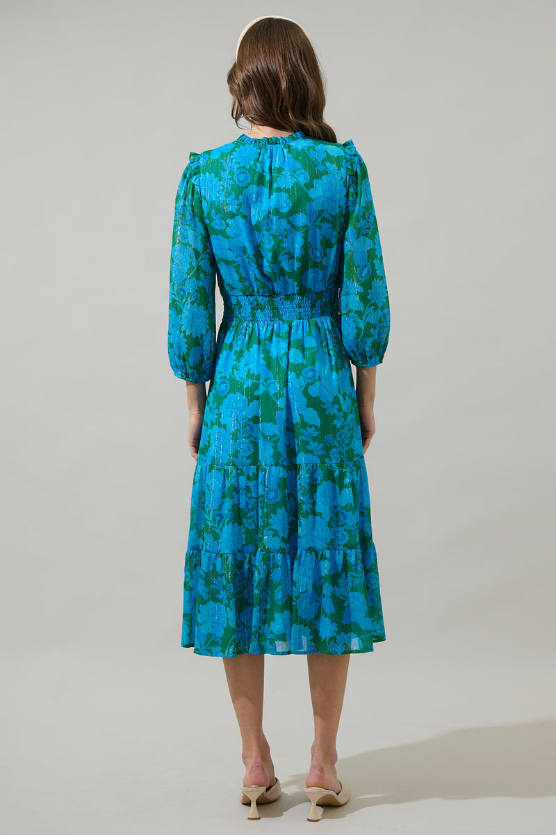 Amren Floral Henri Smocked Midi Dress – Sugarlips