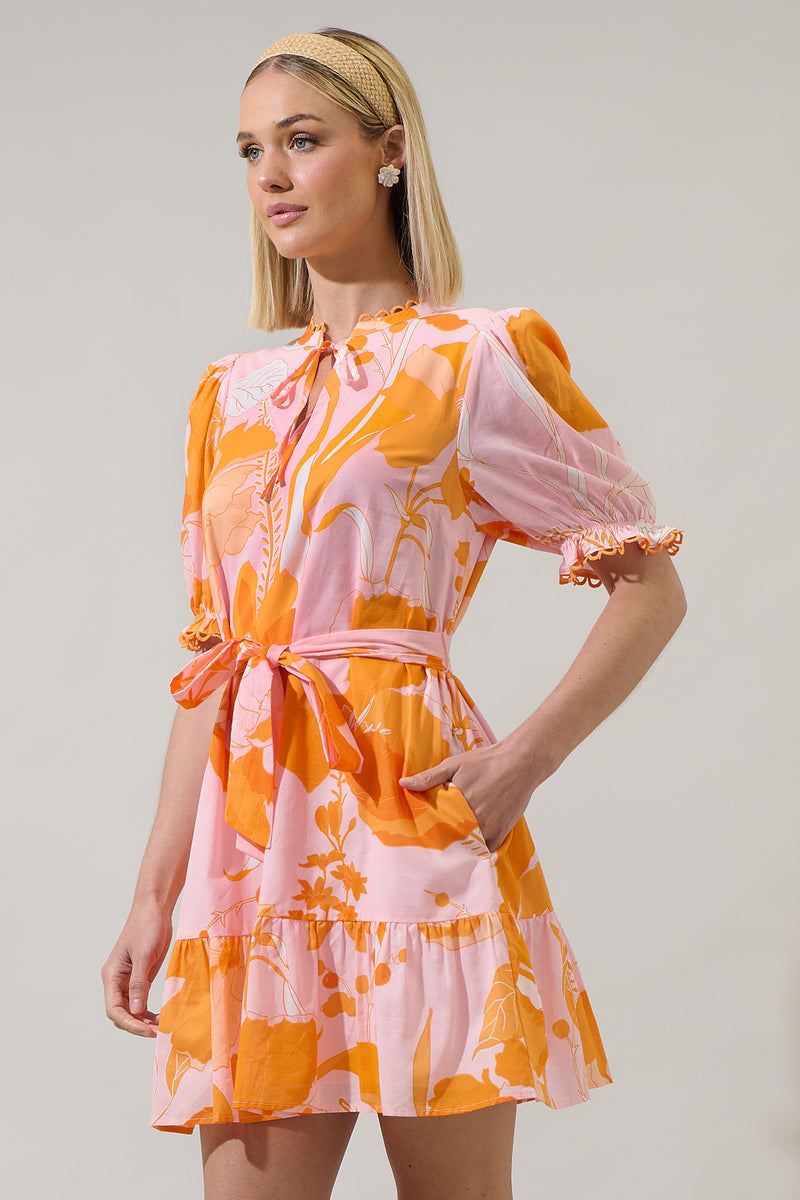 Lenira Floral Negin Split Neck Mini Dress – Sugarlips