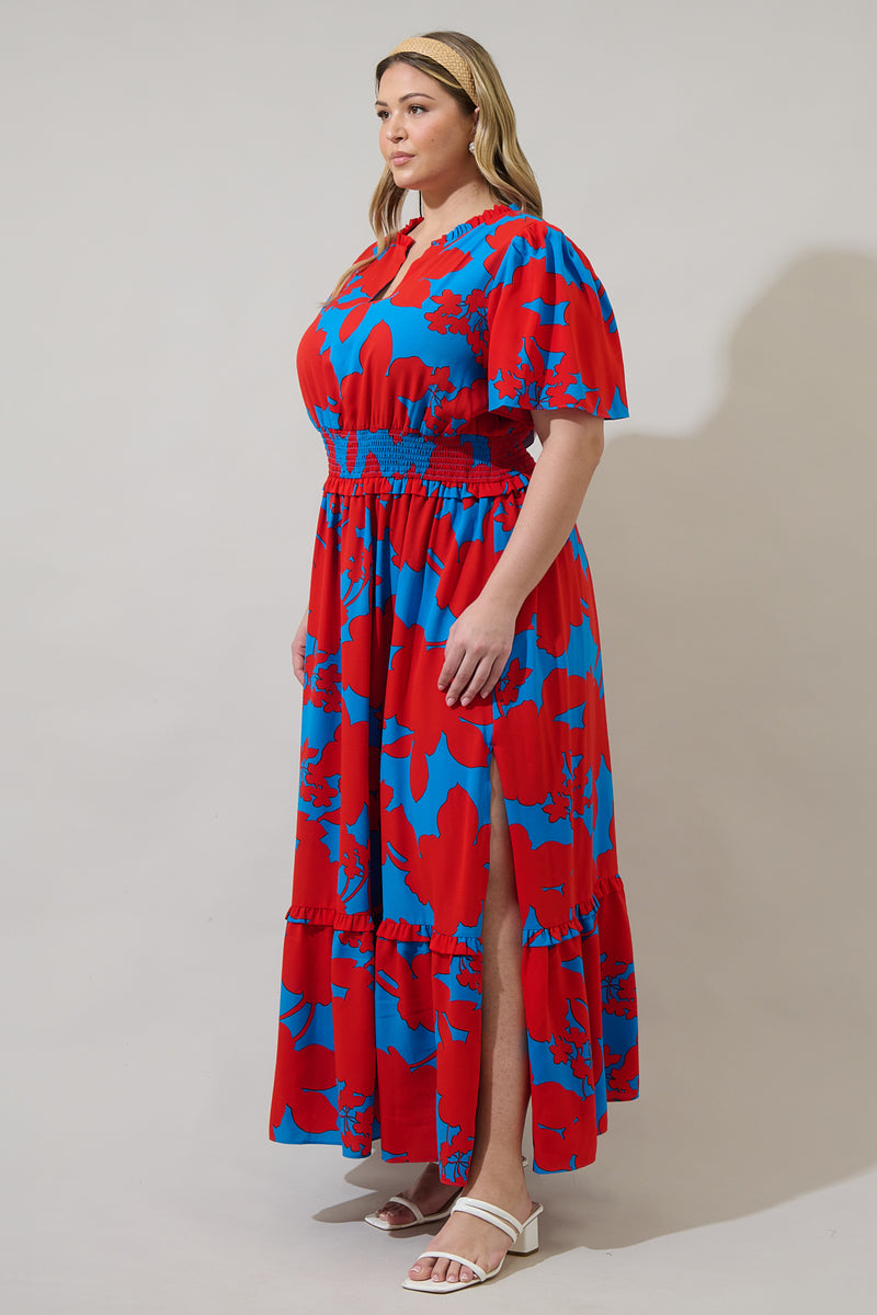 Vianca Floral Valencia Split Neck Maxi Dress Curve – Sugarlips