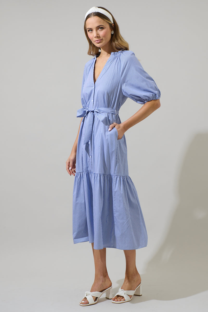 Fannie Striped Wynette Tiered Midi Dress – Sugarlips