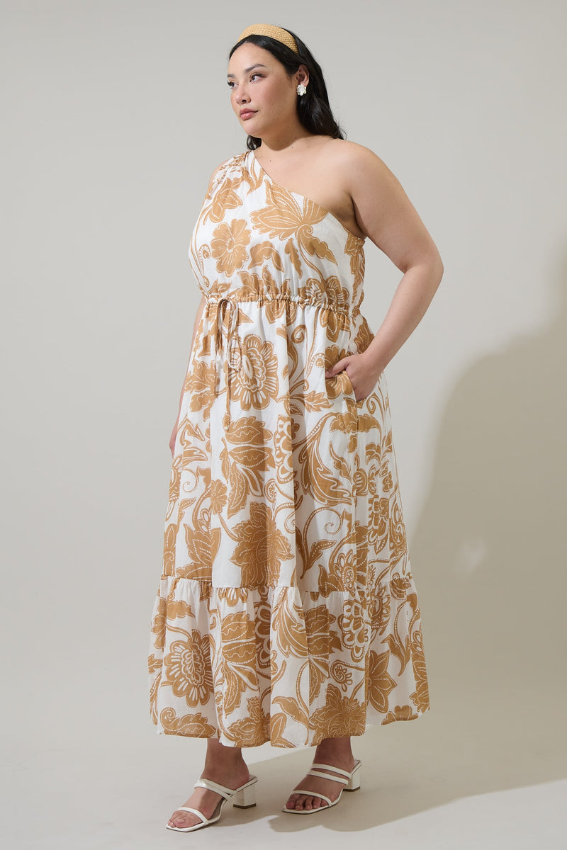 Nadya Floral Elya One Shoulder Maxi Dress Curve – Sugarlips