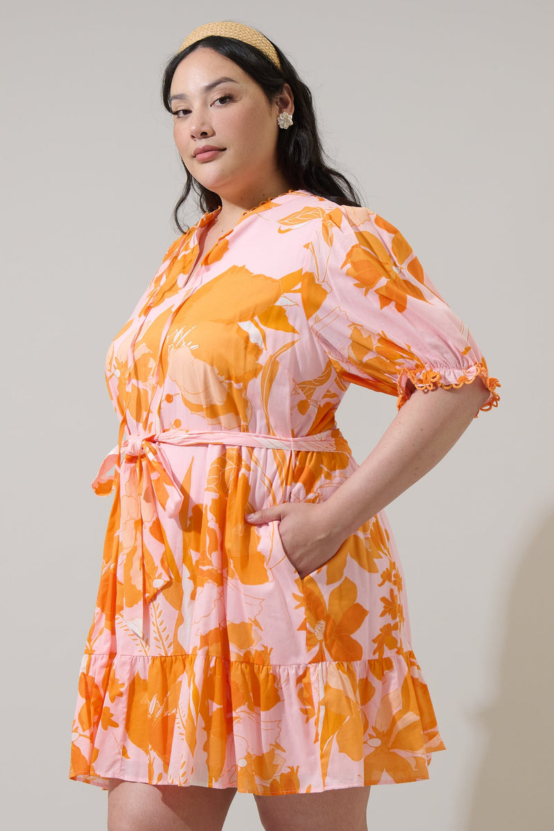Lenira Floral Negin Split Neck Mini Dress Curve – Sugarlips