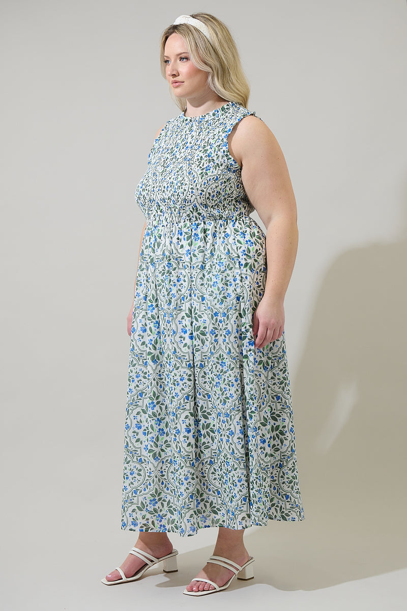 Hilo Floral Cecil Smocked Midi Dress Curve – Sugarlips