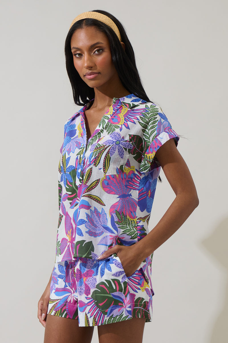 Evren Tropics Cory Collared Button Up Top – Sugarlips