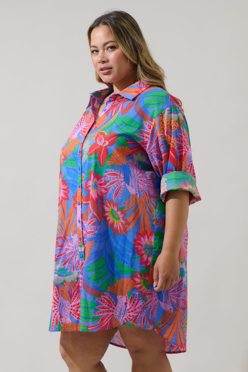 Cindal Floral Luba Oversized Shirt Mini Dress Curve – Sugarlips