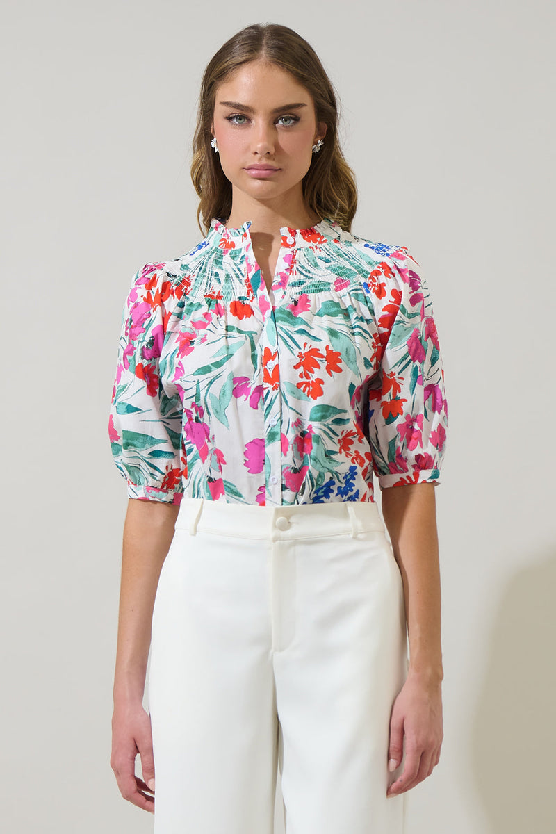 Kivia Blossom Smocked Mock Neck Top – Sugarlips