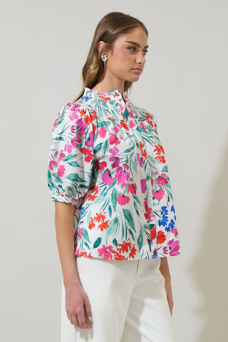 Kivia Blossom Smocked Mock Neck Top – Sugarlips