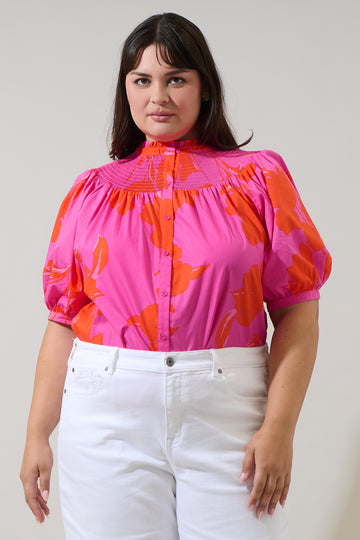 Truth Be Told Blue Floral Gabrielle Mock Neck Poplin Top – Sugarlips